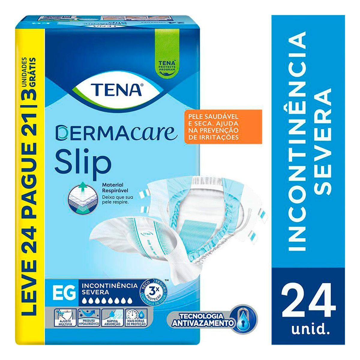 Fralda Geriátrica Tena Slip Dermacare EG Leve 24 Pague 21 Unidades ...
