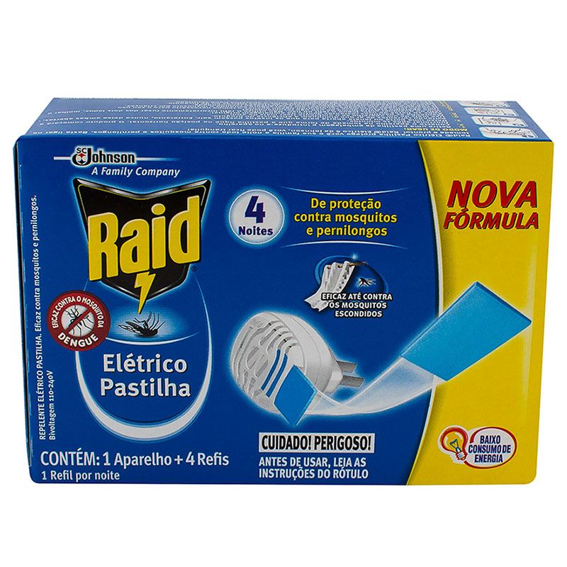 Aparelho de Repelente Raid Elétrico Pastilha Com 04 Refis - Drogaria ...