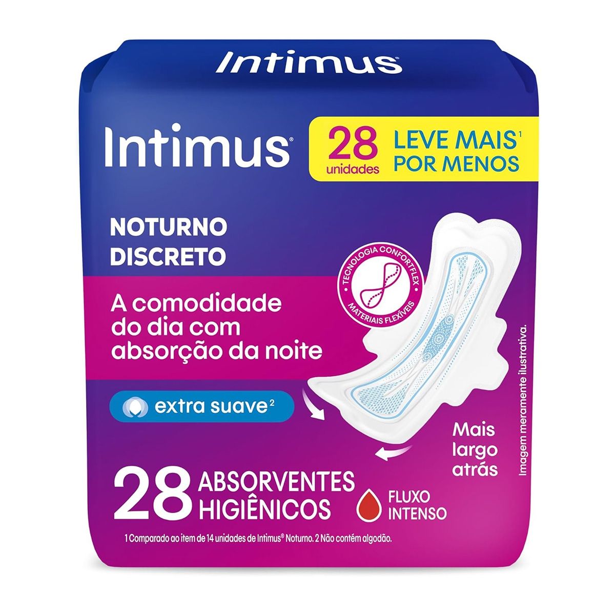 Absorvente Intimus Noturno Discreto Cobertura Suave Com Abas Com 28 ...