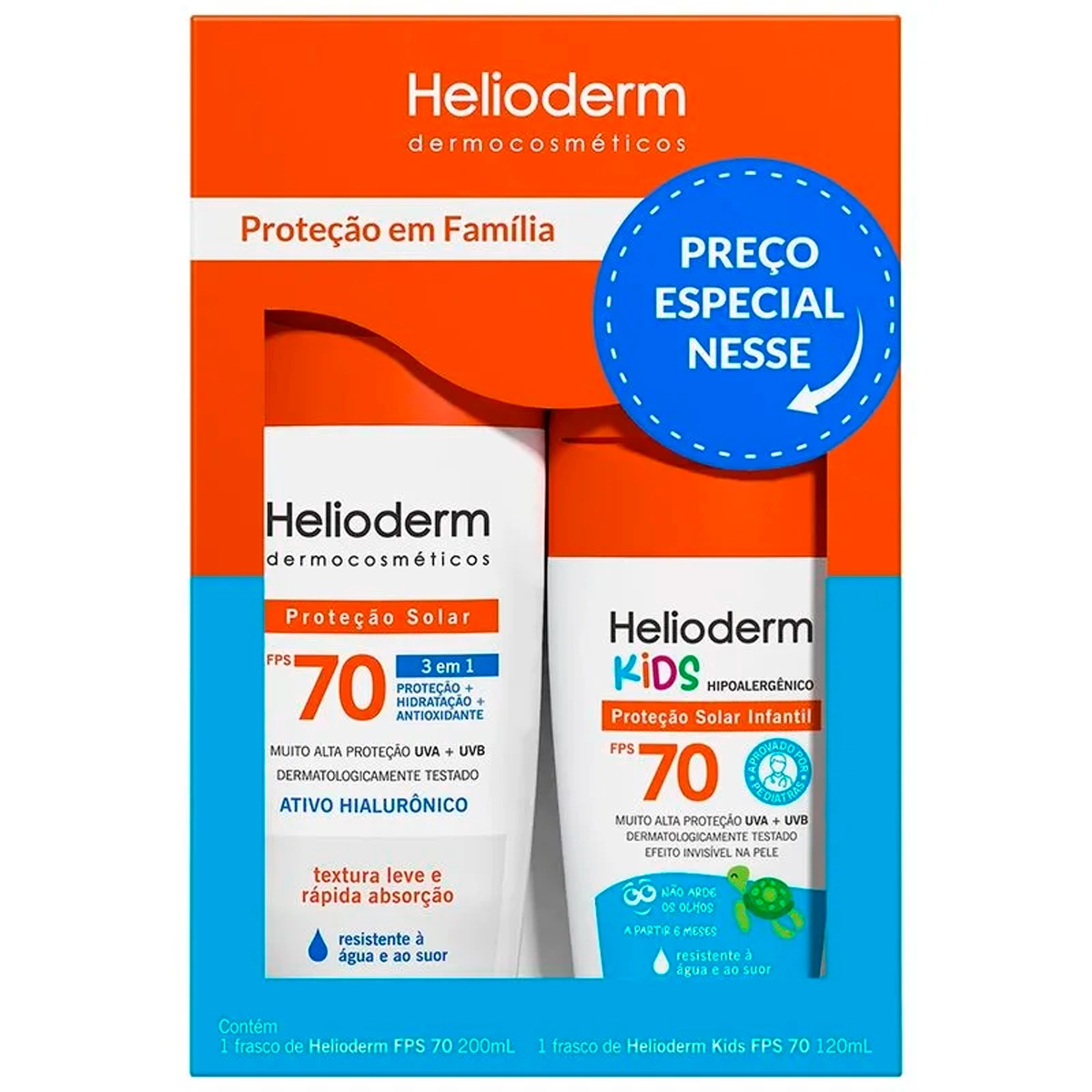 Kit Helioderm Família Protetor Solar Corporal FPS70 200ml Com Protetor ...