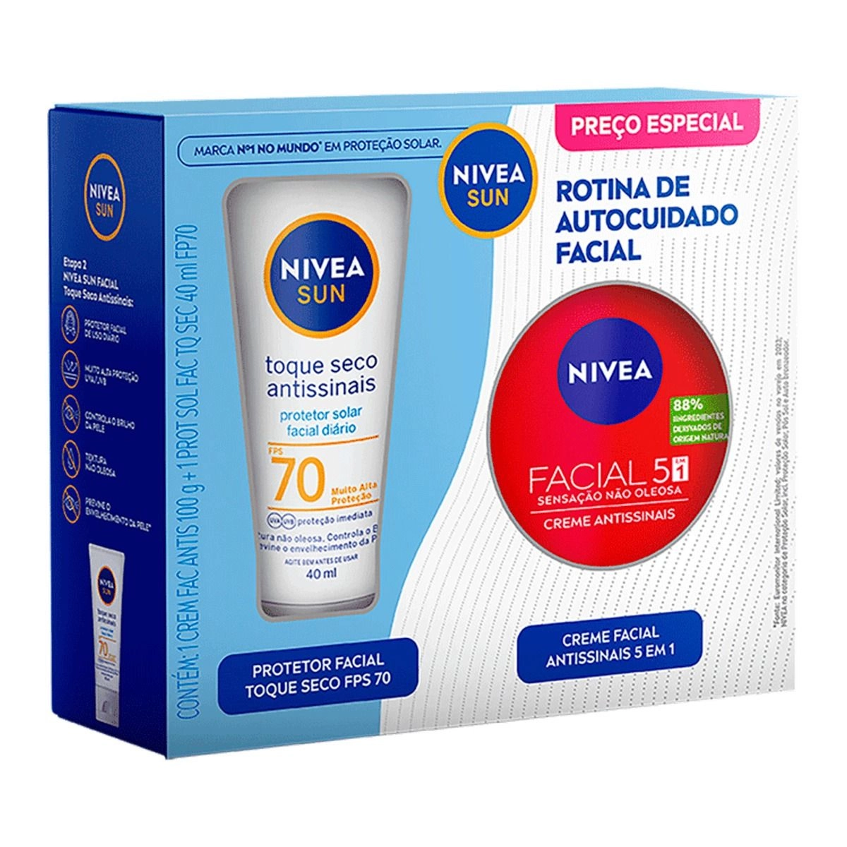 Kit Nivea Sun Protetor Solar Facial Antissinais Fps70 40ml + Creme ...