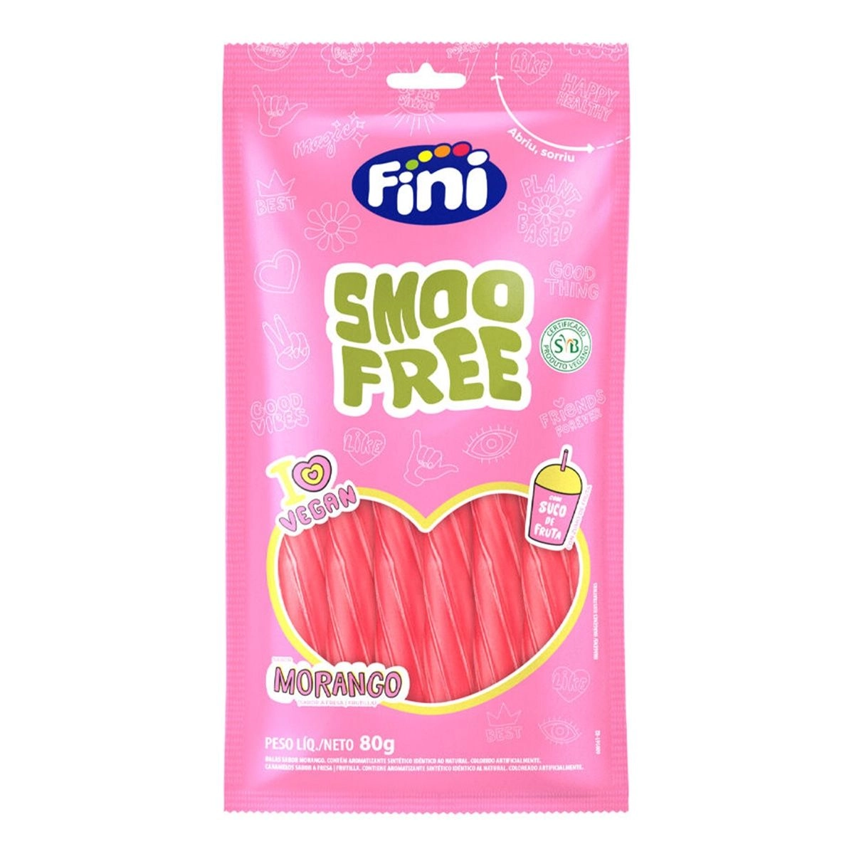 Bala Vegana Smoofree Tubes Sabor Morango 80G Fini - Drogaria Minas-Brasil